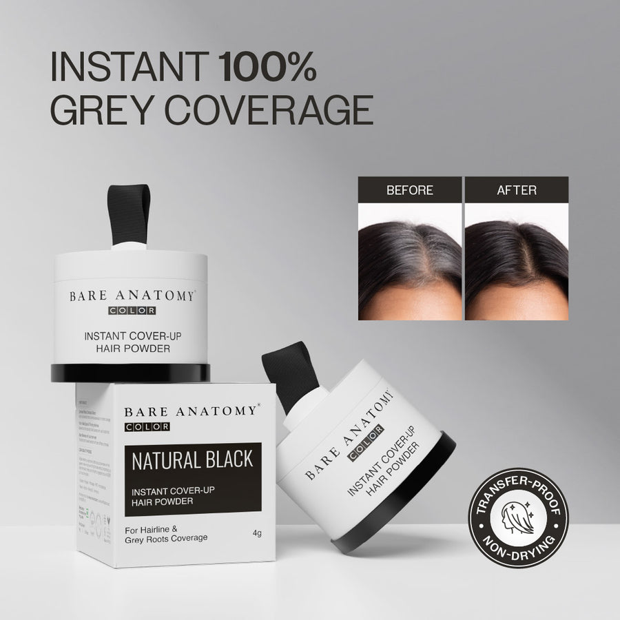 Instant Hair Cover-Up Powder Black for Grey Roots | Bare Anatomy